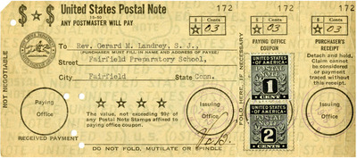 "United States postal note 3 cents" by Gerard M. Landrey S.J.
