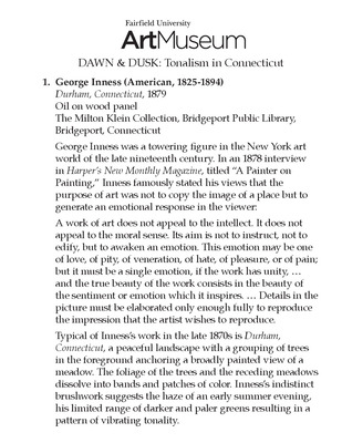 "Dawn & Dusk: Tonalism in Connecticut - 18 pt type lable spiral book ...